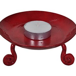 Lalhaveli Red Hand Painted Small Iron Pillar Candle Stand, 4.5" Tall 2" Candle Plate Votive Candle Holders Stand Decorative