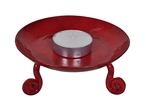 Lalhaveli Red Hand Painted Small Iron Pillar Candle Stand, 4.5" Tall 2" Candle Plate Votive Candle Holders Stand Decorative