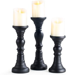 resin pillar candle holders set of 3-7.9", 8", 11.8" high, home coffee table decor decorations centerpiece for dining, living room, gifts for wedding (black)