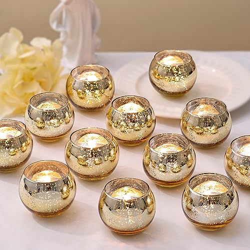 LETINE Gold Mercury Glass Votive Candle Holders - Set of 36 | Elegant Gold Tealight Candle Holders for Table Centerpieces, Weddings, Rehearsal Dinners, Outdoor Events, Valentines Day Decor