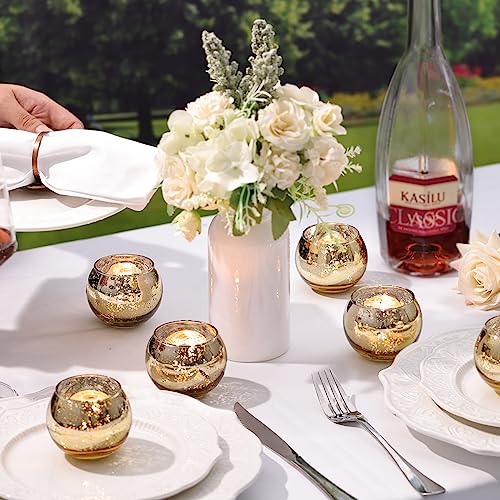 LETINE Gold Mercury Glass Votive Candle Holders - Set of 36 | Elegant Gold Tealight Candle Holders for Table Centerpieces, Weddings, Rehearsal Dinners, Outdoor Events, Valentines Day Decor