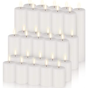 set of 30 white unscented pillar candles 2 x 3, 2 x 5, 2 x 8 inch large tall pillar candles bulk rustic emergency white big cotton wick wax candle for wedding home restaurants spa church decorations