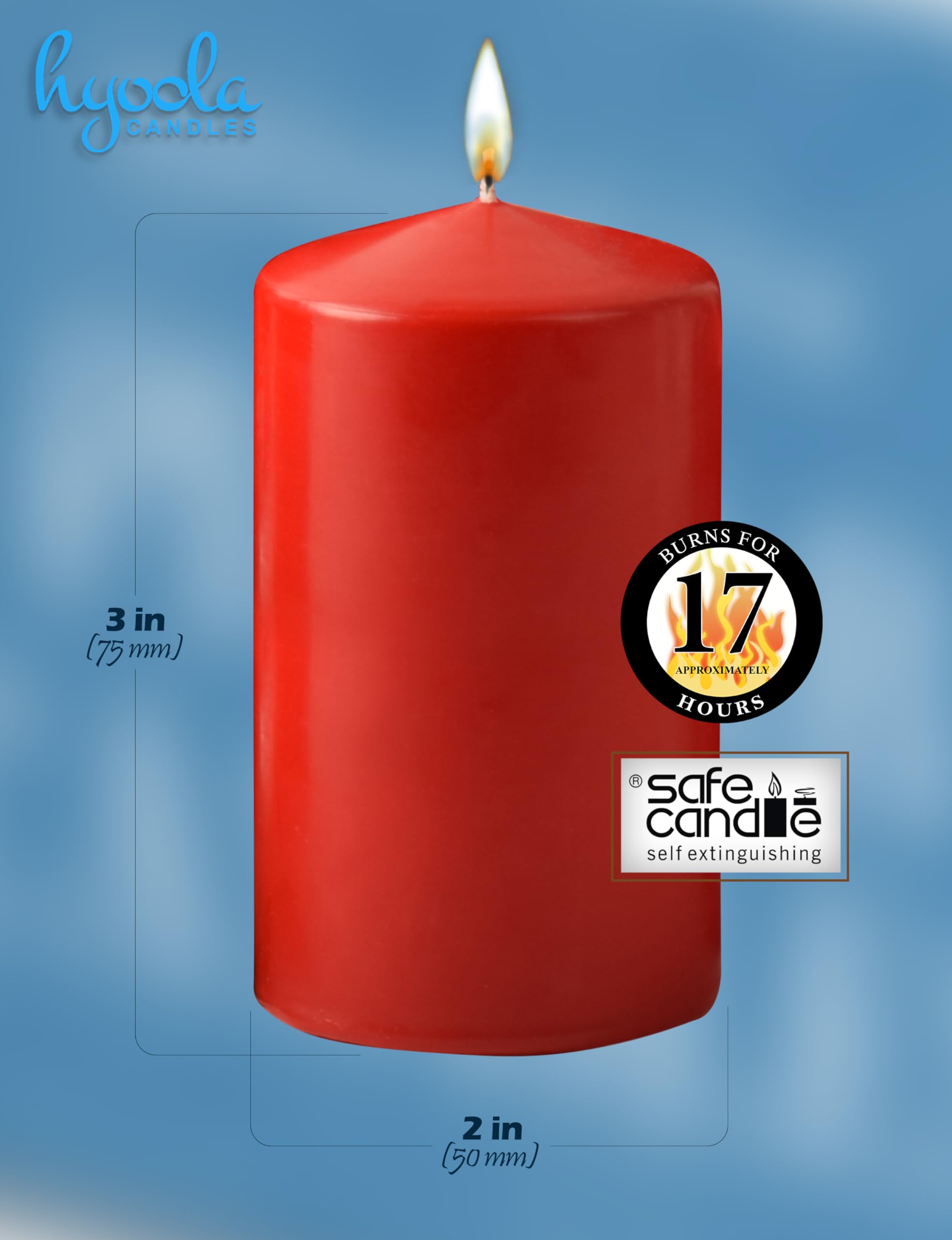 HYOOLA Red Pillar Candles 2x3 Inch - 24 Pack Unscented Bulk Pillar Candles - European Made