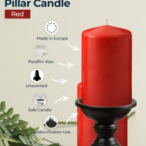 HYOOLA Red Pillar Candles 2x3 Inch - 24 Pack Unscented Bulk Pillar Candles - European Made