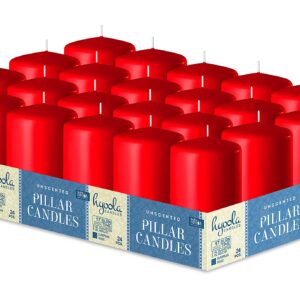 HYOOLA Red Pillar Candles 2x3 Inch - 24 Pack Unscented Bulk Pillar Candles - European Made