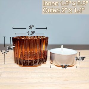 VOHO Amber Tealight Candle Holder Set of 12, 2'' x 1.4'' Glass Brown Small Votive Candle Holders Home Decoration, Clear Tealight Candles Holder for Table Centerpieces and Wedding Decor