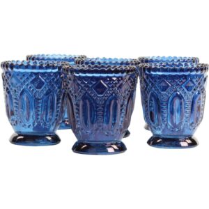 koyal wholesale vintage glass candle holder - votive tea light candleholders -décor for dinner parties, holidays, weddings & birthdays - 3 x 2.75, navy blue (pack of 6)