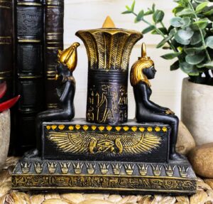 ebros ancient classical egyptian black and gold seated isis and osiris pillar candle holder figurine candleholder home decor statue as decorative sculpture gods and goddesses of egypt collectible