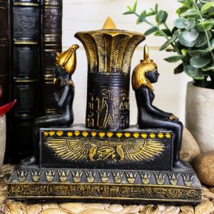 Ebros Ancient Classical Egyptian Black and Gold Seated Isis and Osiris Pillar Candle Holder Figurine Candleholder Home Decor Statue As Decorative Sculpture Gods and Goddesses of Egypt Collectible