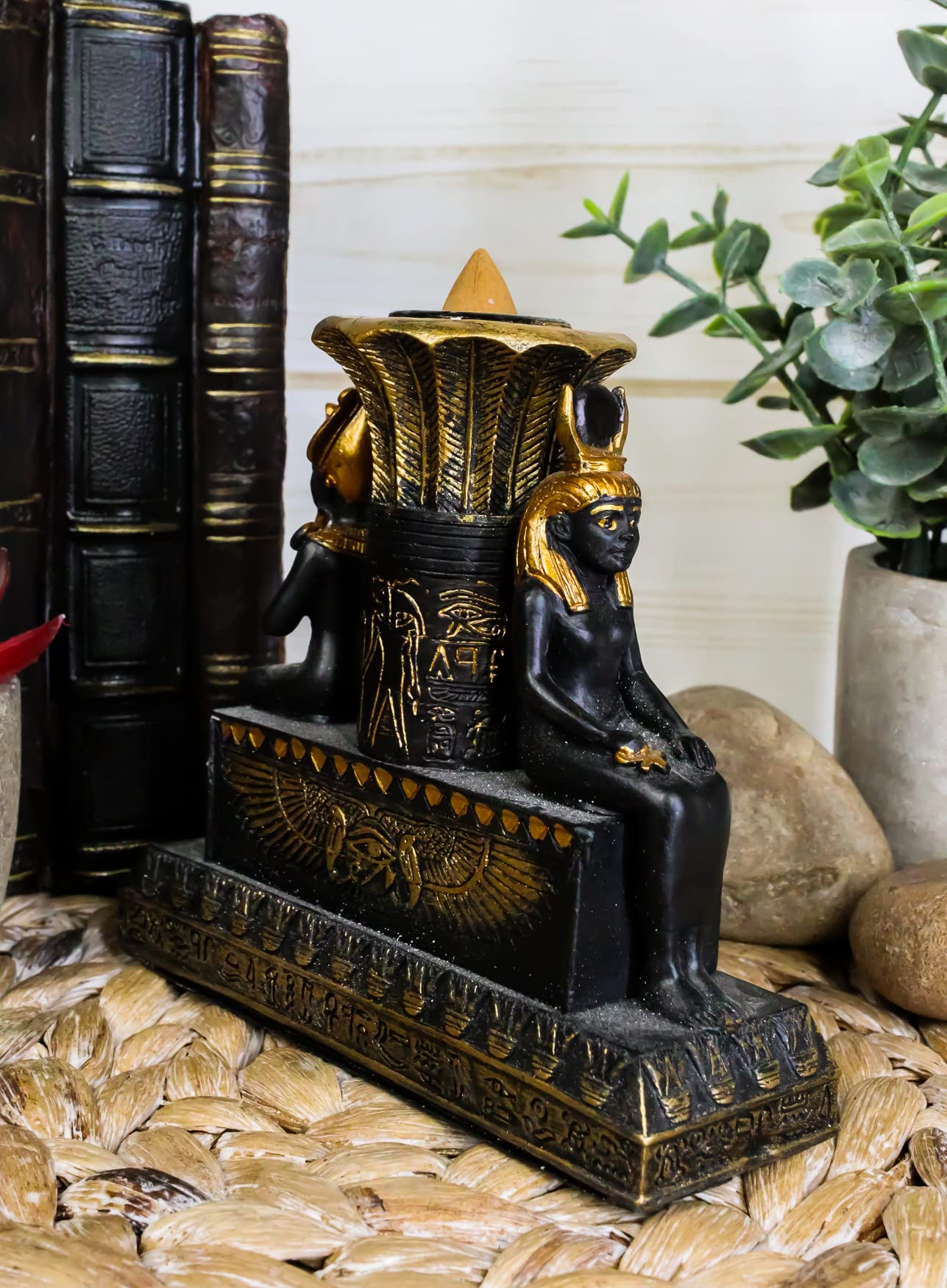 Ebros Ancient Classical Egyptian Black and Gold Seated Isis and Osiris Pillar Candle Holder Figurine Candleholder Home Decor Statue As Decorative Sculpture Gods and Goddesses of Egypt Collectible