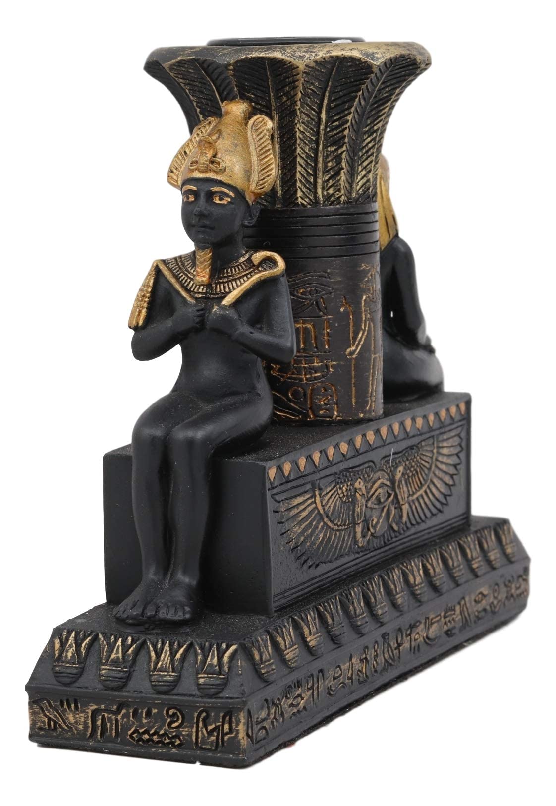 Ebros Ancient Classical Egyptian Black and Gold Seated Isis and Osiris Pillar Candle Holder Figurine Candleholder Home Decor Statue As Decorative Sculpture Gods and Goddesses of Egypt Collectible