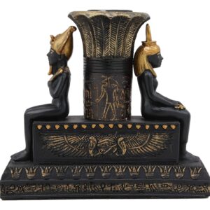 Ebros Ancient Classical Egyptian Black and Gold Seated Isis and Osiris Pillar Candle Holder Figurine Candleholder Home Decor Statue As Decorative Sculpture Gods and Goddesses of Egypt Collectible