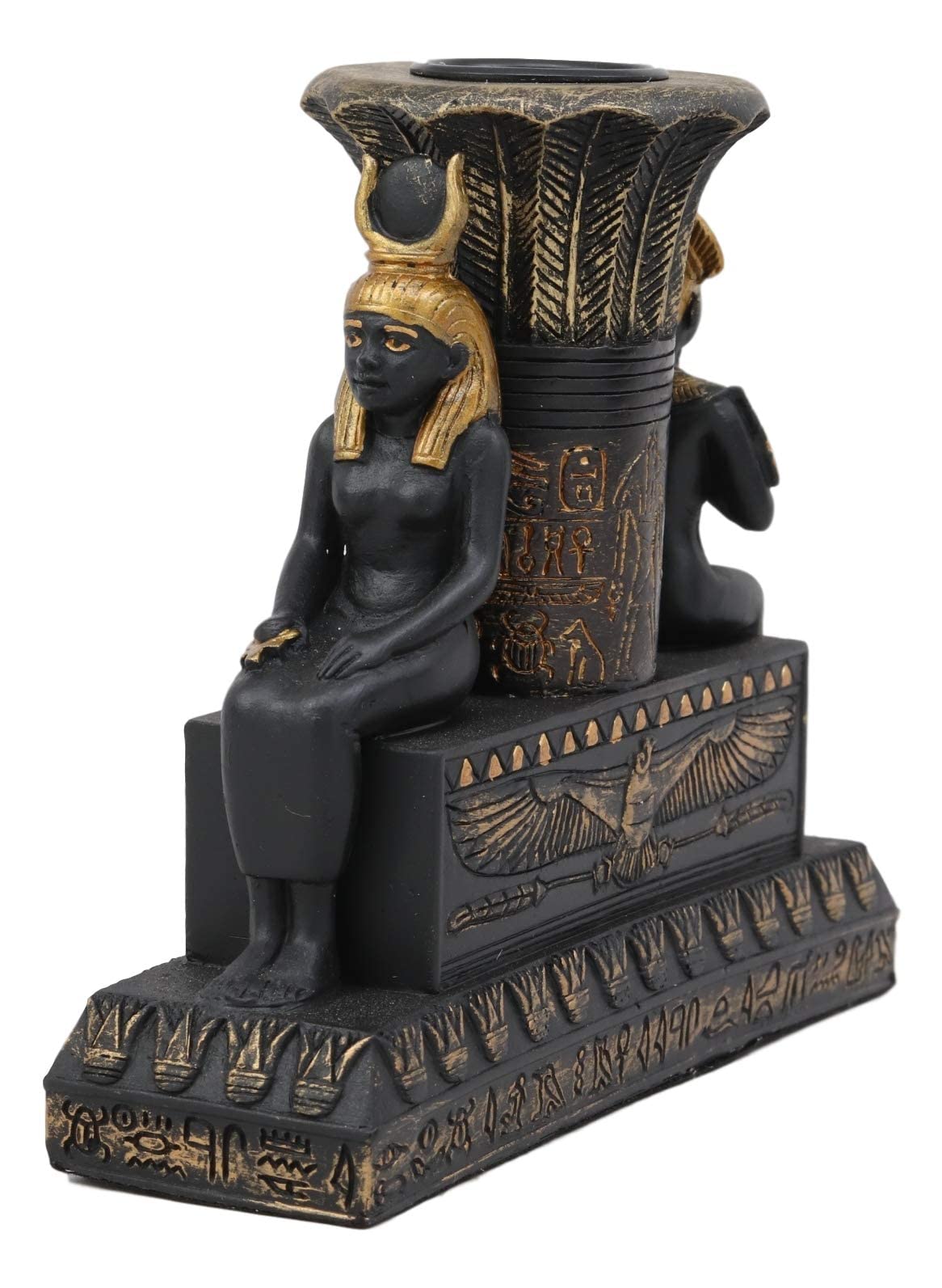 Ebros Ancient Classical Egyptian Black and Gold Seated Isis and Osiris Pillar Candle Holder Figurine Candleholder Home Decor Statue As Decorative Sculpture Gods and Goddesses of Egypt Collectible