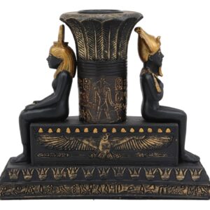 Ebros Ancient Classical Egyptian Black and Gold Seated Isis and Osiris Pillar Candle Holder Figurine Candleholder Home Decor Statue As Decorative Sculpture Gods and Goddesses of Egypt Collectible