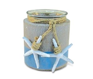 cota global ocean breeze nautical wooden pillar candle holder - table centerpiece candle holder decor for beachy decorations, rustic candle holder with hanging starfish - handmade color may vary