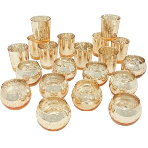 just artifacts 24pcs assorted gold mercury glass votive candle holders (12pc 2-inch round, 12pc 2.75-inch)