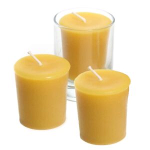 100% pure beeswax votives candles organic hand made - 2" tall, 1.5" thick (pack of 3) and glass votive candle holder