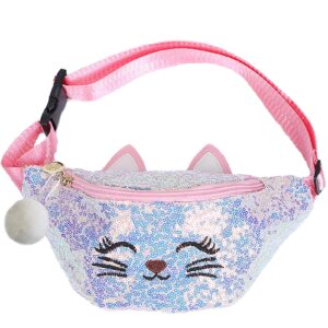 bibdoo kids fanny pack for girls shiny waist bag cat gift with pom pom