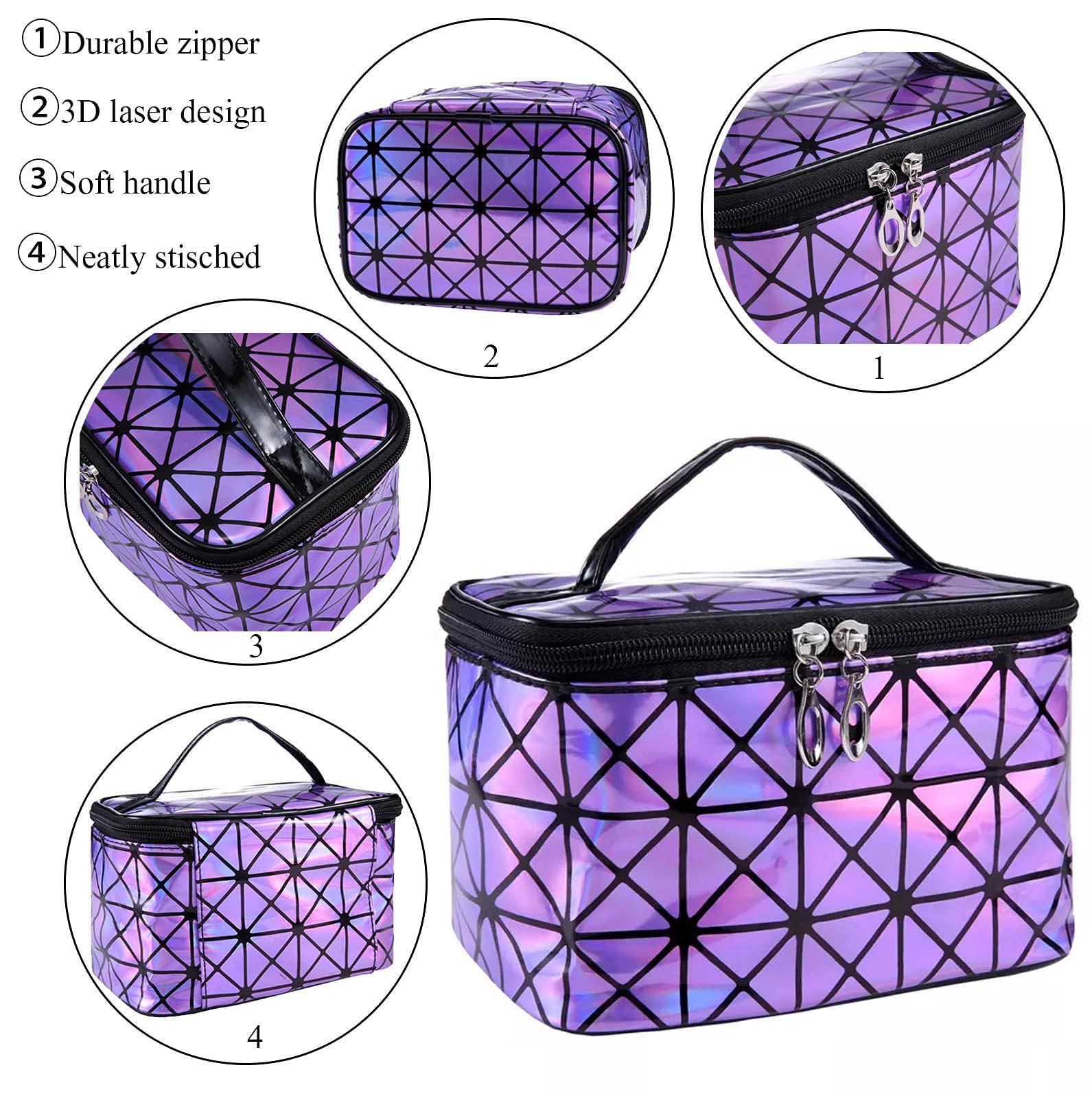 UBMSA Makeup Bag,Travel Bag Essentials with Mirror for Women Girls Gifts,Cosmetics Bag Case Storage,Travel Size Toiletries for Brush Jewelry Organizer Accessories (Purple)