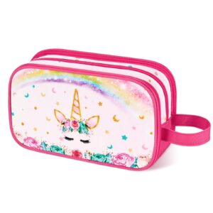 wawsam rainbow pink toiletry bag - travel toiletry bag for kids girls christmas birthday gift camping toiletry case toiletries makeup cosmetic pouch pink water-resistant wash bag dopp kit with pocket