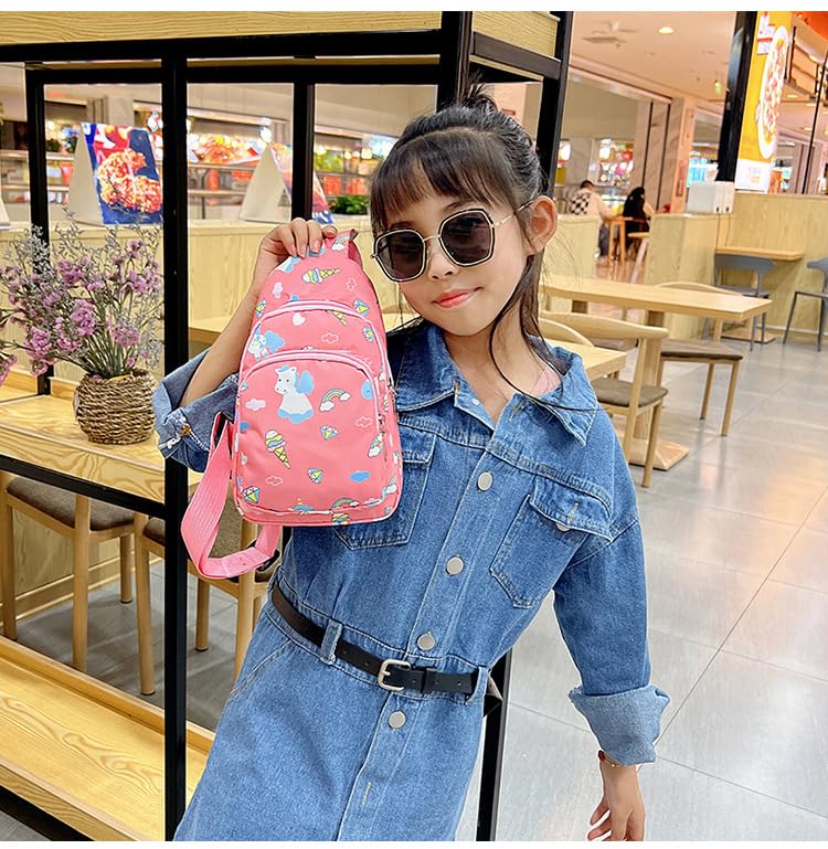 Hiflyer Kids Crossbody Bag Kids Sling Bags, Small Nylon Sling Bag for Kids Travel Bag for Kids, Cartoon Sling Bag for Kids (Pink)