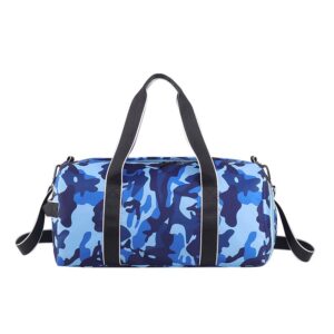 mezhsa kids overnight duffle bag girls boys sports gym bag with shoe compartment wet pocket camouflage travel bag (blue)