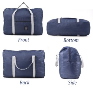 Foldable Travel Duffel Bag Waterproof Luggage Sports Gym Water Resistant Nylon Tote Carry-on Bags for Women and Girls Travel, Holiday, Shopping, Gym(Navy)