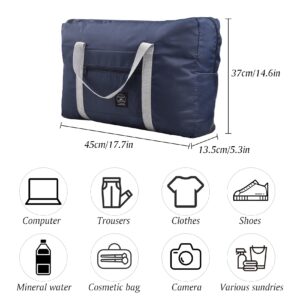 Foldable Travel Duffel Bag Waterproof Luggage Sports Gym Water Resistant Nylon Tote Carry-on Bags for Women and Girls Travel, Holiday, Shopping, Gym(Navy)