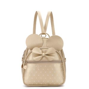 kl928 girls bowknot polka dot cute mini backpack small daypacks convertible shoulder bag purse for women (gold)