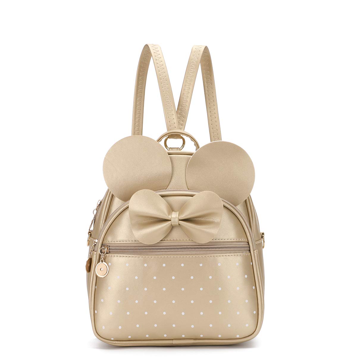 KL928 Girls Bowknot Polka Dot Cute Mini Backpack Small Daypacks Convertible Shoulder Bag Purse for Women (Gold)