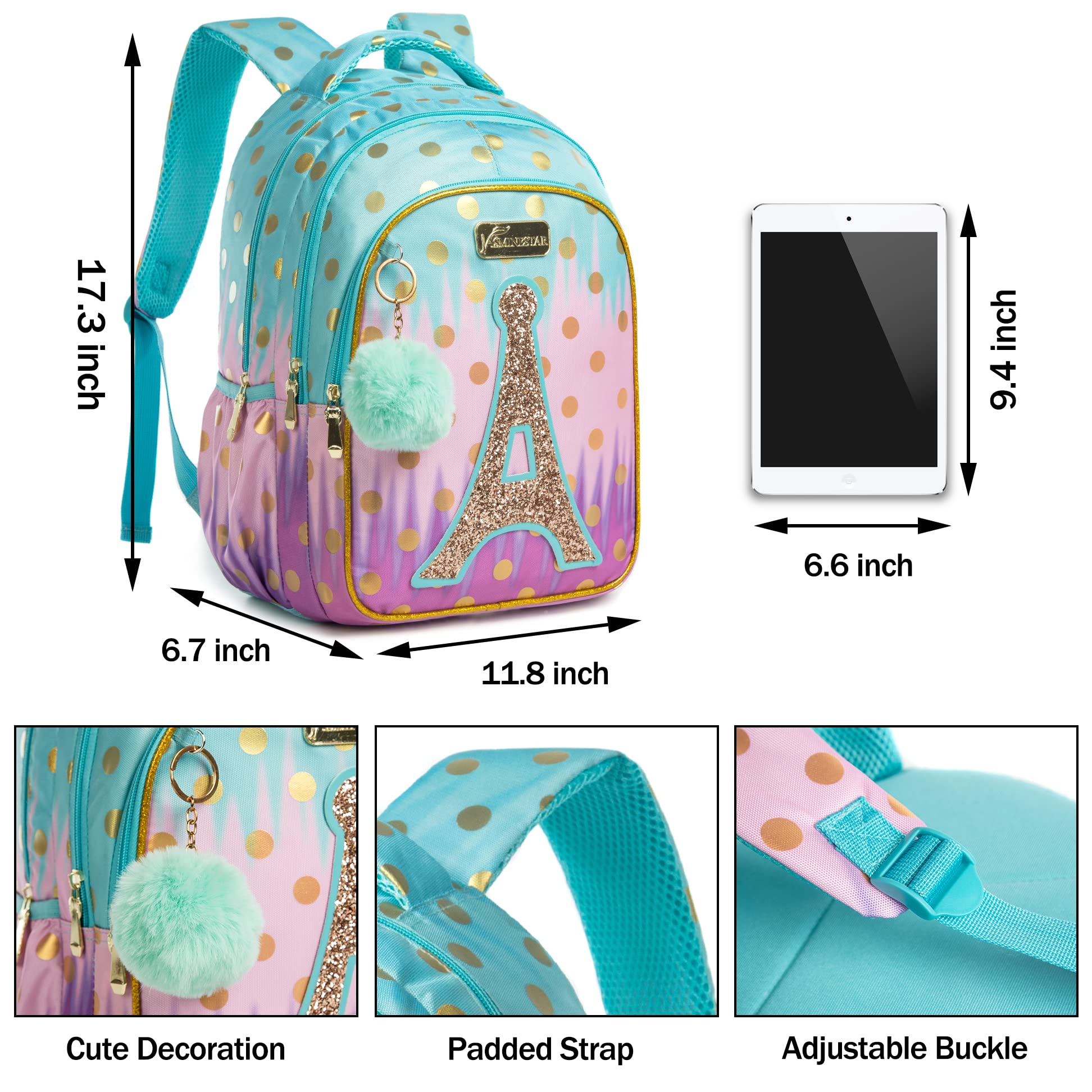 MOHCO Kids Backpack 17inch with Lunch Bag and Pencil Case Lightweight School Backpack for Teens, Girls, Boys, Elementary and Middle school