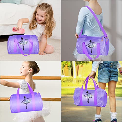 Cute Ballet Dance Bag Kids Tutu Dress Bag Girls Dance Bag Polyester Personalized Waterproof Gym Bag with Key Chain Cute Plush Hanging Pink ball(Purple2)