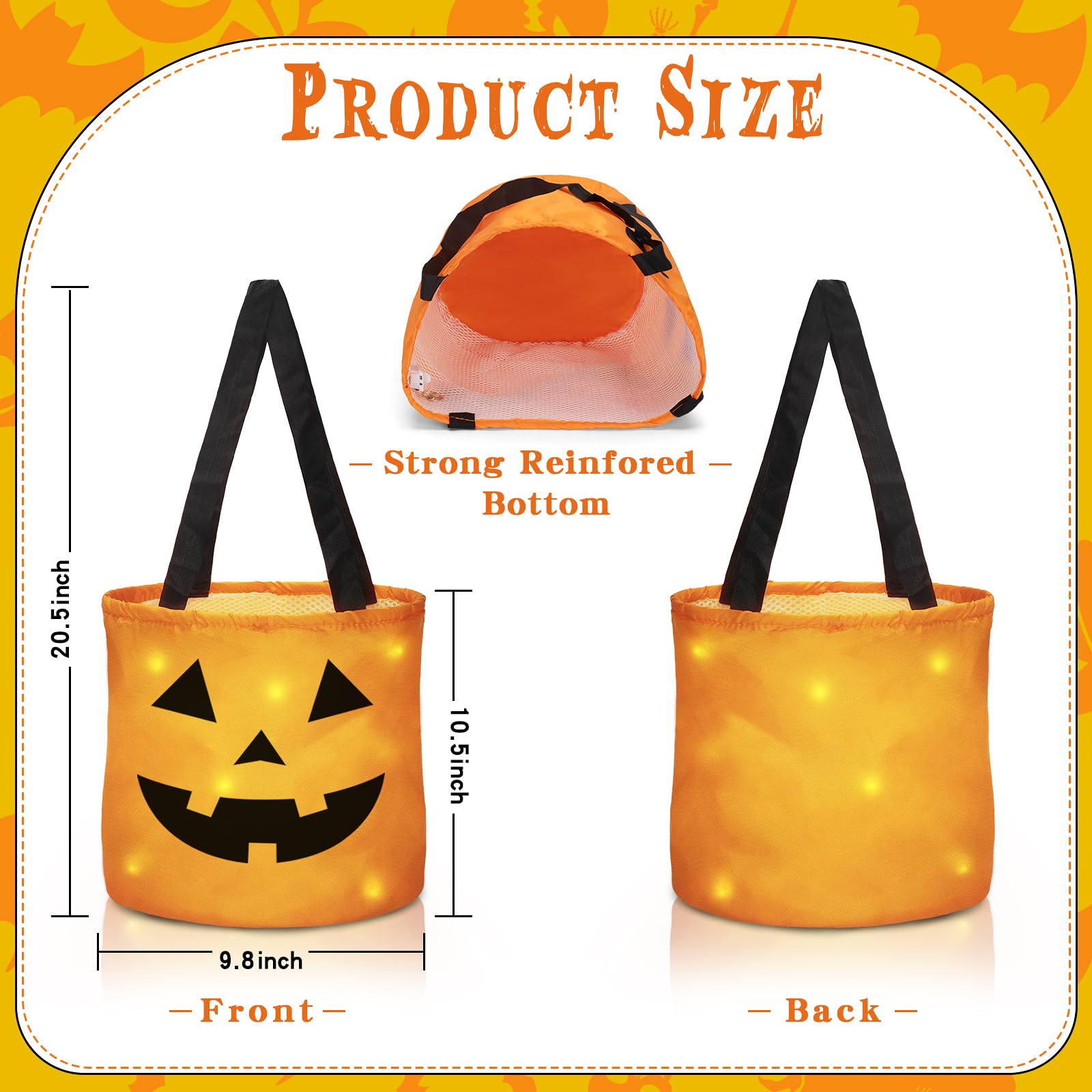 Halloween LED Light Up Trick or Treat Bags, 3 Pcs Halloween Pumpkin Bucket, Multipurpose Portable Collapsible Reusable Candy Bags, Best Halloween Party Favors for Kids.