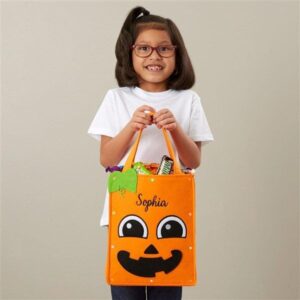 Personalization Universe Personalized Pumpkin Embroidered LED Light Up Halloween Treat Bag,Halloween Candy,Trick or Treating