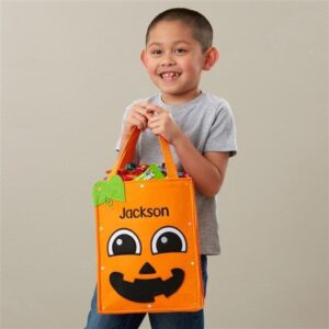 Personalization Universe Personalized Pumpkin Embroidered LED Light Up Halloween Treat Bag,Halloween Candy,Trick or Treating