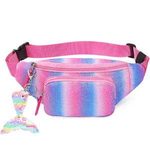 cotmcor kids fanny pack for girls, cute waist bag with mermaid pendant gift