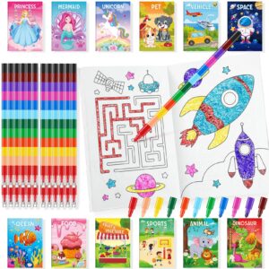 24 coloring books for kids with 24 stacking crayons set mini coloring books bulk for ages 2-4-8-12 small activity books for birthday party favors gifts goodie bags stuffers school classroom travel