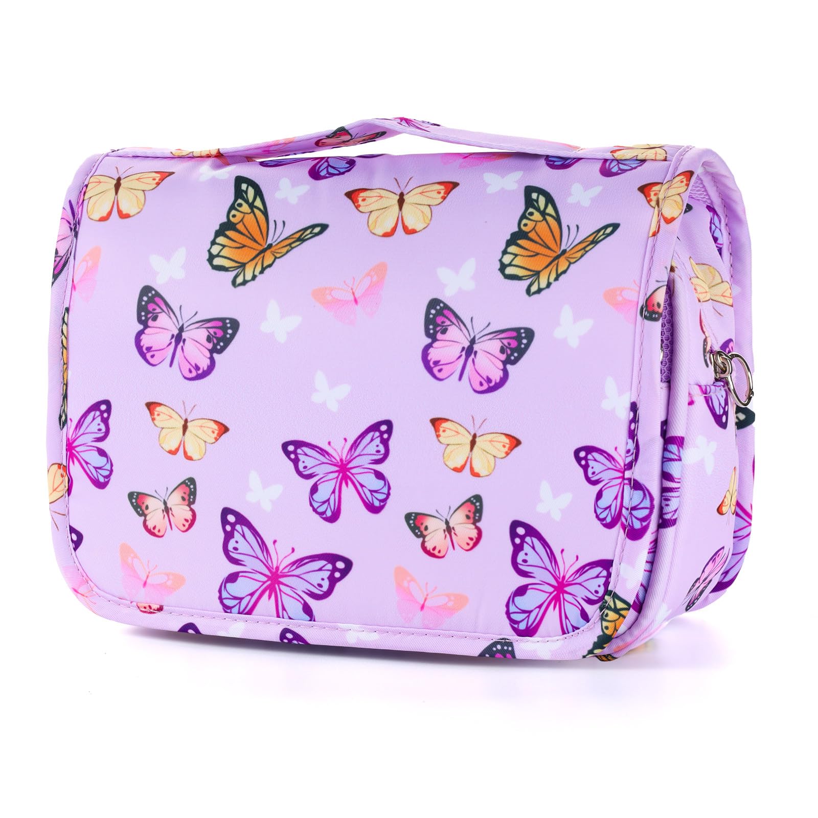 Vipdeal Kids Hanging Toiletry Bag for Girls, Travel Toiletry Bag for Little Young Girls Cosmetic Makeup Waterproof Wash Bag Toddler Traveling Toiletries, Butterfly Purple