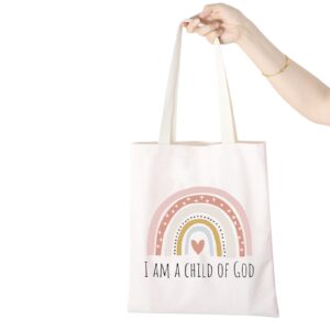 WCGXKO Religious Gift Goddaughter Gifts I am a Child of God First Communion Gifts Baptism Gifts for Godchild (I am a Child of God tote)