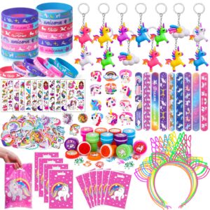 winrayk 146pcs unicorn party favors birthday supplies girls bags headband bracelet stamper keychain slap bracelet tattoo sticker ring, goodie bag stuffers unicorn pinata filler unicorn party supplies