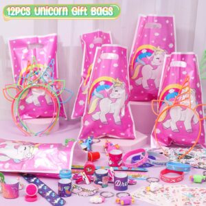 Winrayk 146Pcs Unicorn Party Favors Birthday Supplies Girls Bags Headband Bracelet Stamper Keychain Slap Bracelet Tattoo Sticker Ring, Goodie Bag Stuffers Unicorn Pinata Filler Unicorn Party Supplies