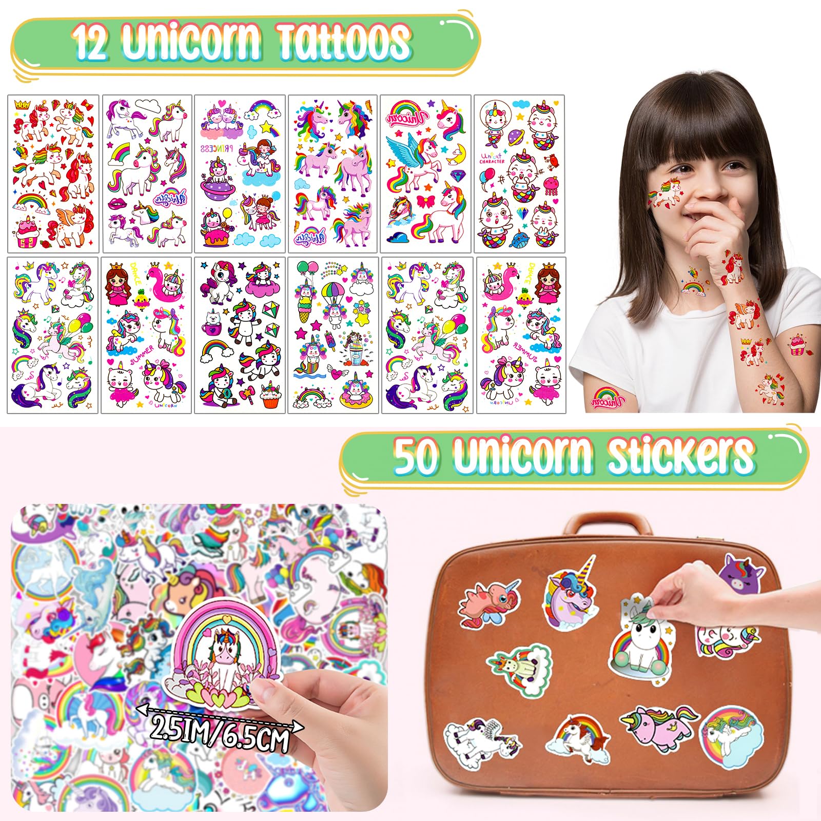 Winrayk 146Pcs Unicorn Party Favors Birthday Supplies Girls Bags Headband Bracelet Stamper Keychain Slap Bracelet Tattoo Sticker Ring, Goodie Bag Stuffers Unicorn Pinata Filler Unicorn Party Supplies