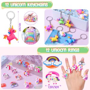 Winrayk 146Pcs Unicorn Party Favors Birthday Supplies Girls Bags Headband Bracelet Stamper Keychain Slap Bracelet Tattoo Sticker Ring, Goodie Bag Stuffers Unicorn Pinata Filler Unicorn Party Supplies