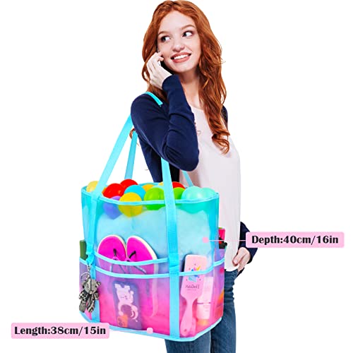 Nidoul Mesh Beach Bag, Beach Tote Bag with Zipper Pocket, Packable Large Beach Bags for Women Kids Vacation Travel Pool Swim