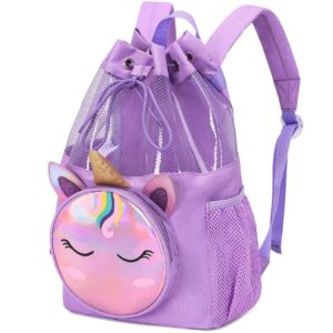 mygreen unicorn gifts for girls - unicorn bag, children boy girl unicorn print drawstring backpack outdoor casaul portable shoulder bag swim gymsack sack pack purple