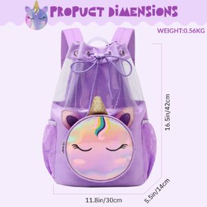 mygreen Unicorn Gifts for Girls - Unicorn Bag, Children Boy Girl Unicorn Print Drawstring Backpack Outdoor Casaul Portable Shoulder Bag Swim Gymsack Sack Pack Purple