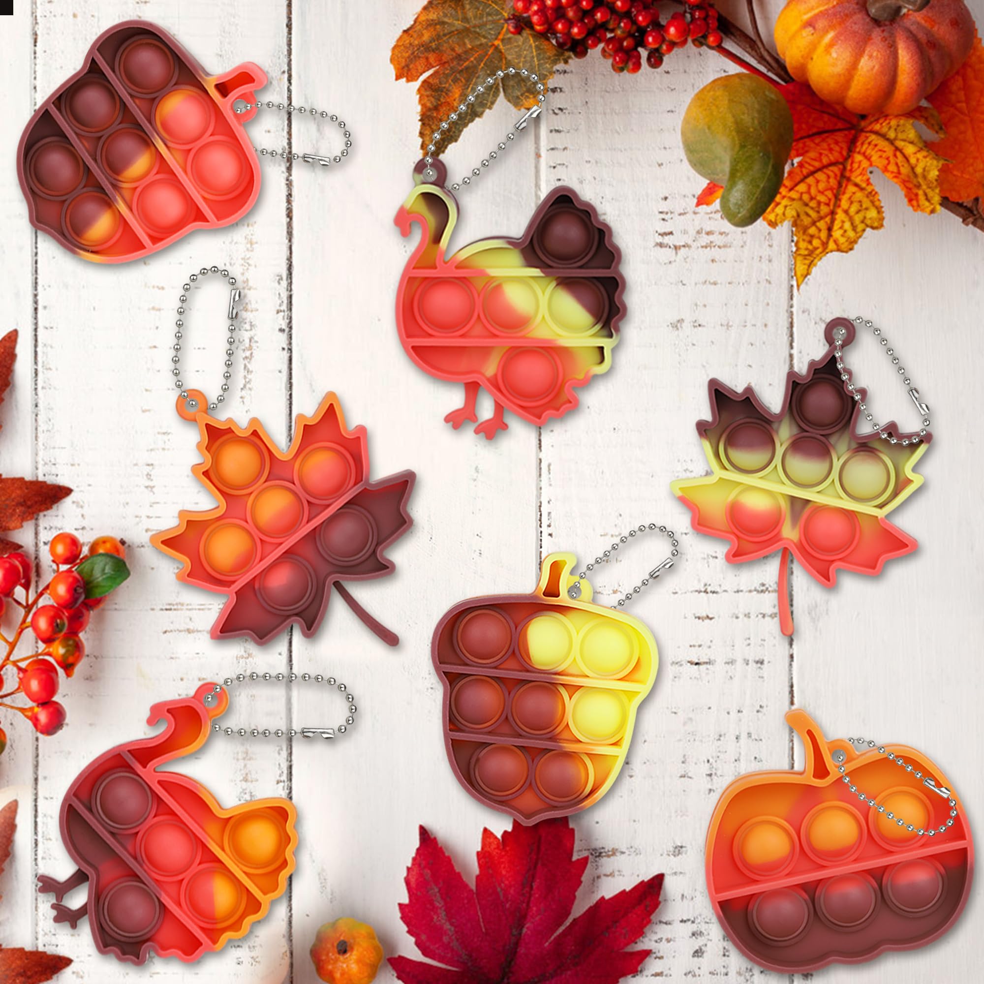 Fall Party Favors Thanksgiving Toys, 24 Pcs Mini Pop Fidget Keychain for Kids Pumpkin Turkey Sensory Toys Fall Festival Pinata Goodie Bag Stuffers Treats Classroom Prizes Gifts for Boys Girls Toddler