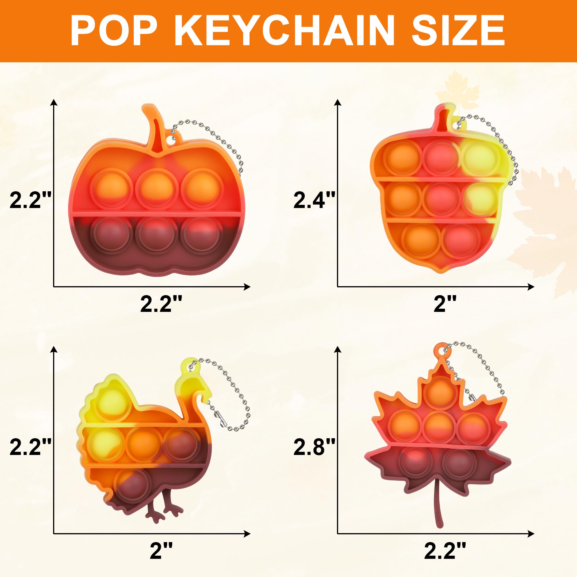 Fall Party Favors Thanksgiving Toys, 24 Pcs Mini Pop Fidget Keychain for Kids Pumpkin Turkey Sensory Toys Fall Festival Pinata Goodie Bag Stuffers Treats Classroom Prizes Gifts for Boys Girls Toddler