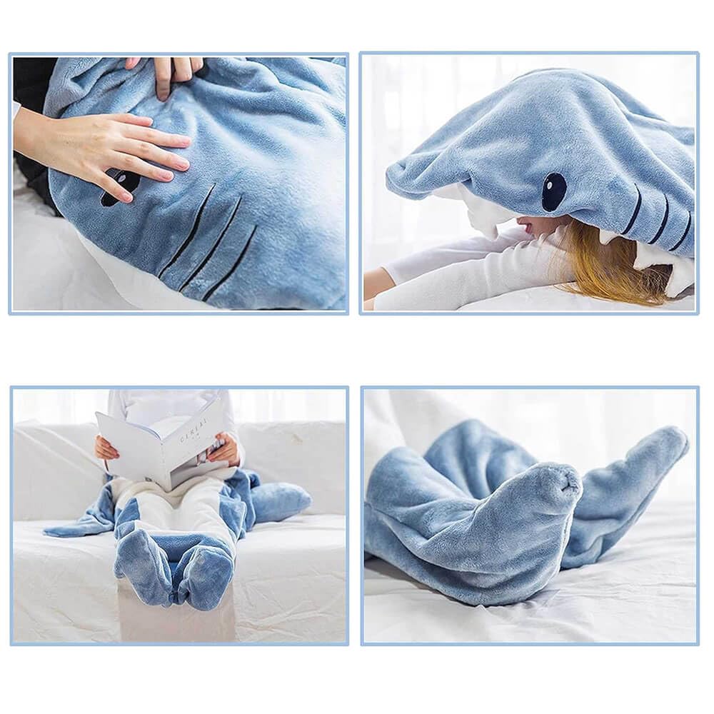 Shark Blanket Hoodie Kid, Wearable Shark Blanket, Shark Sleeping Bag, Soft Cozy Warm Flannel Hoodie, Shark Blanket Onesie Kids(S)