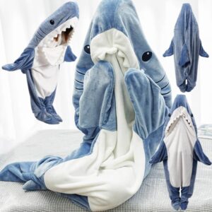 Shark Blanket Hoodie Kid, Wearable Shark Blanket, Shark Sleeping Bag, Soft Cozy Warm Flannel Hoodie, Shark Blanket Onesie Kids(S)